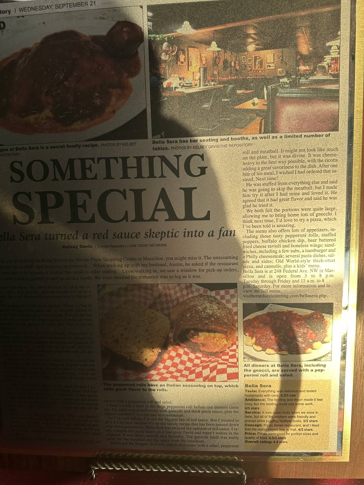 Menu at Bella Sera Ristorante pizzeria, Massillon