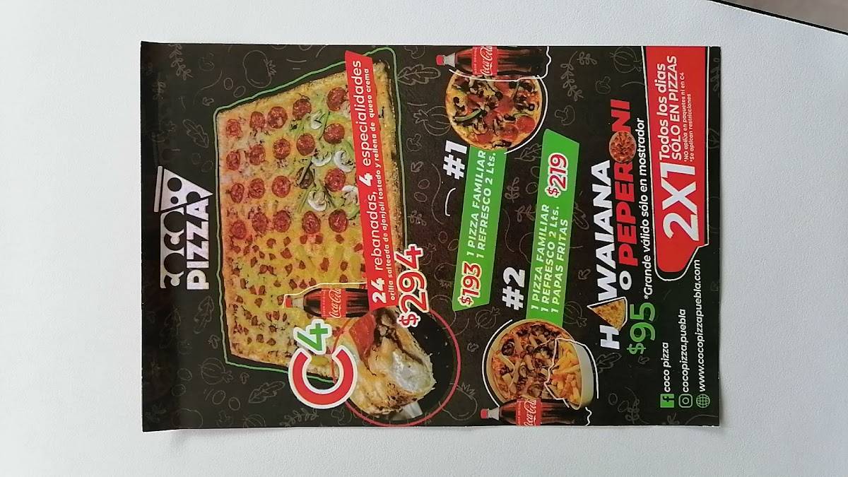 Carta de pizzería Coco Pizza, Heroica Puebla de Zaragoza, Av. 25 Ote. 618