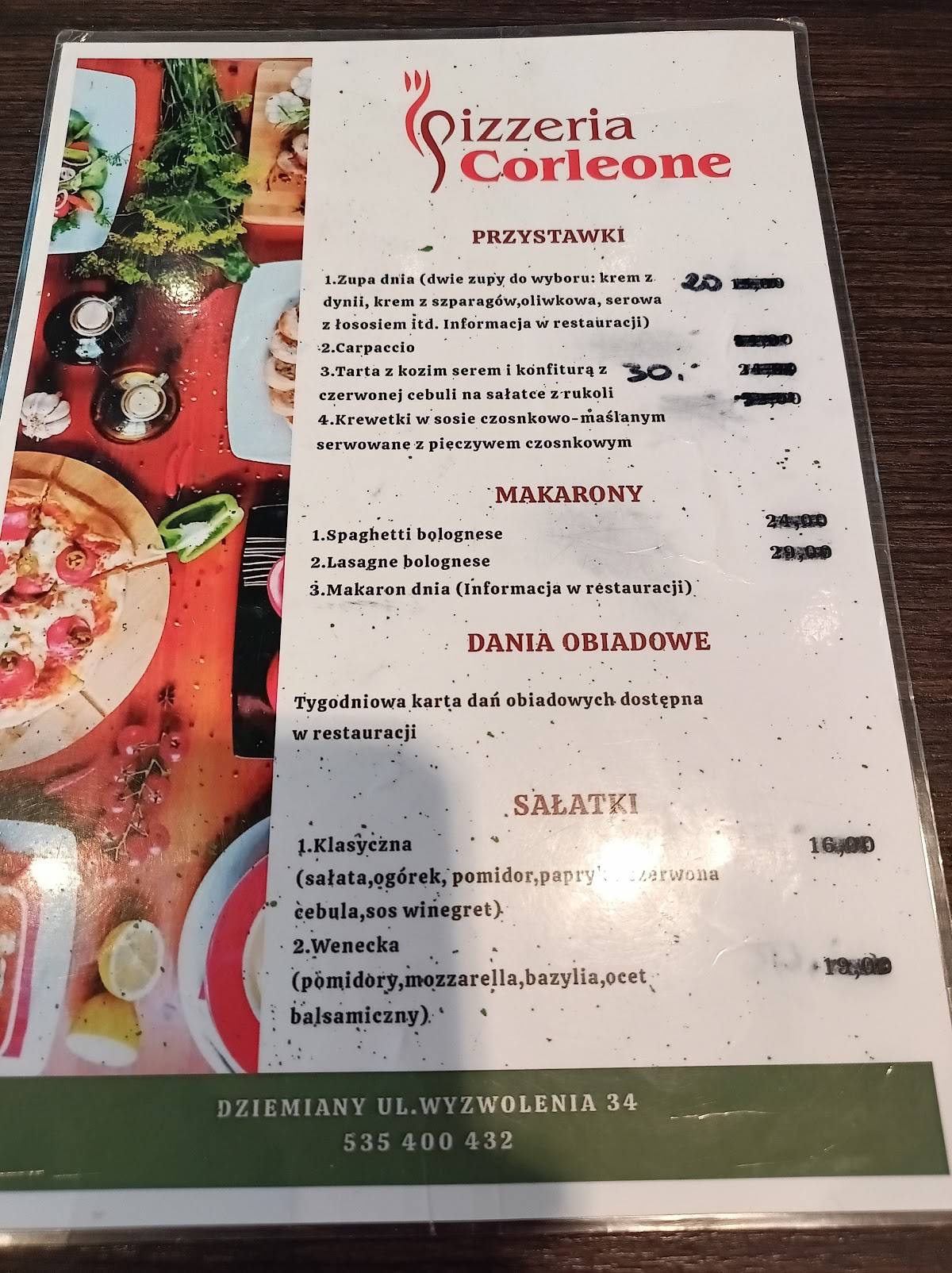 Menu at Pizzeria Corleone, Dziemiany