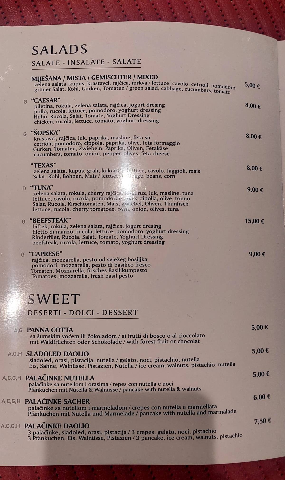 Menu at Pizzeria DAOLIO, Poreč