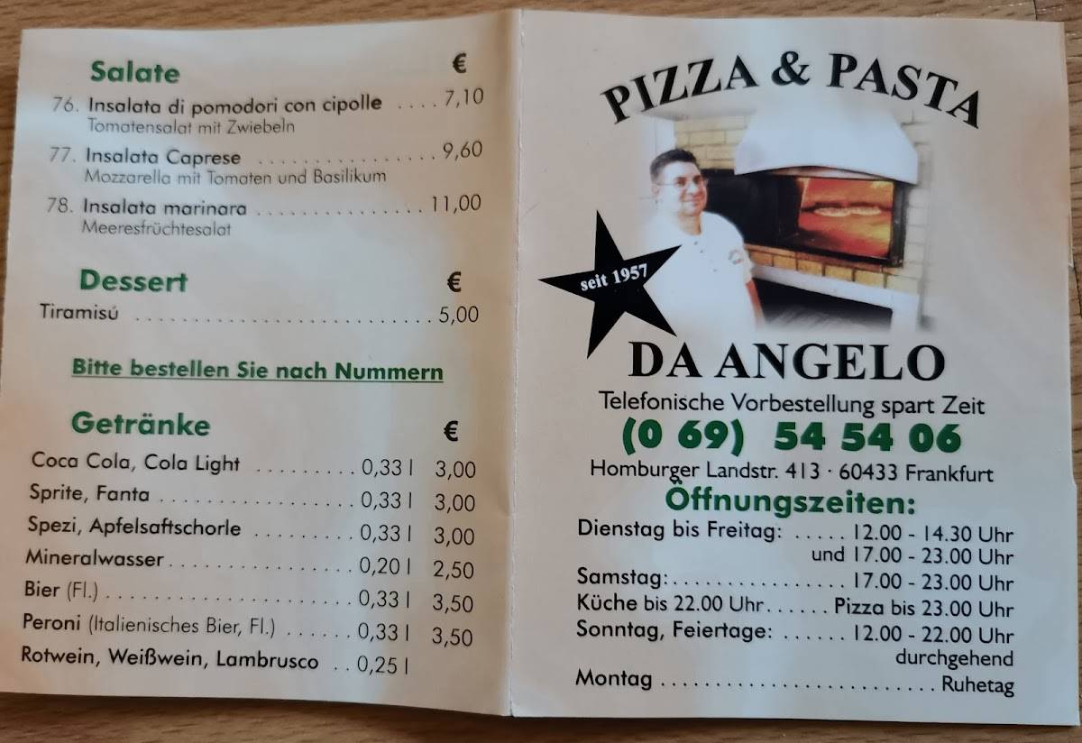 Speisekarte von Da Angelo Pizza & Pasta, Frankfurt am Main, Homburger ...