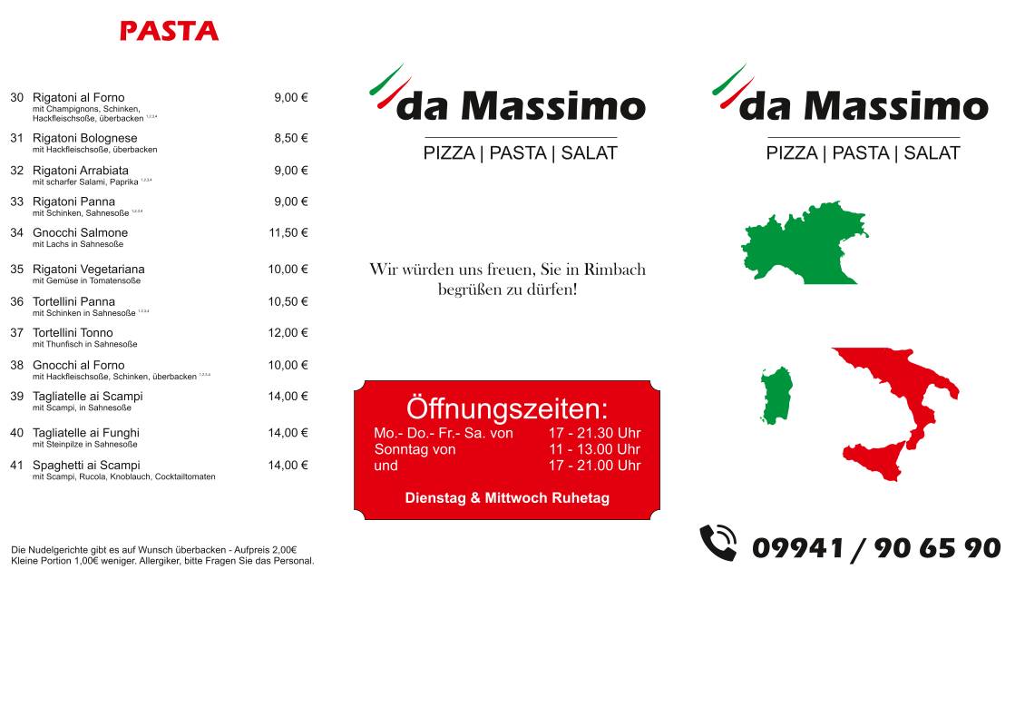 Speisekarte von Restaurant Da Massimo, Rimbach
