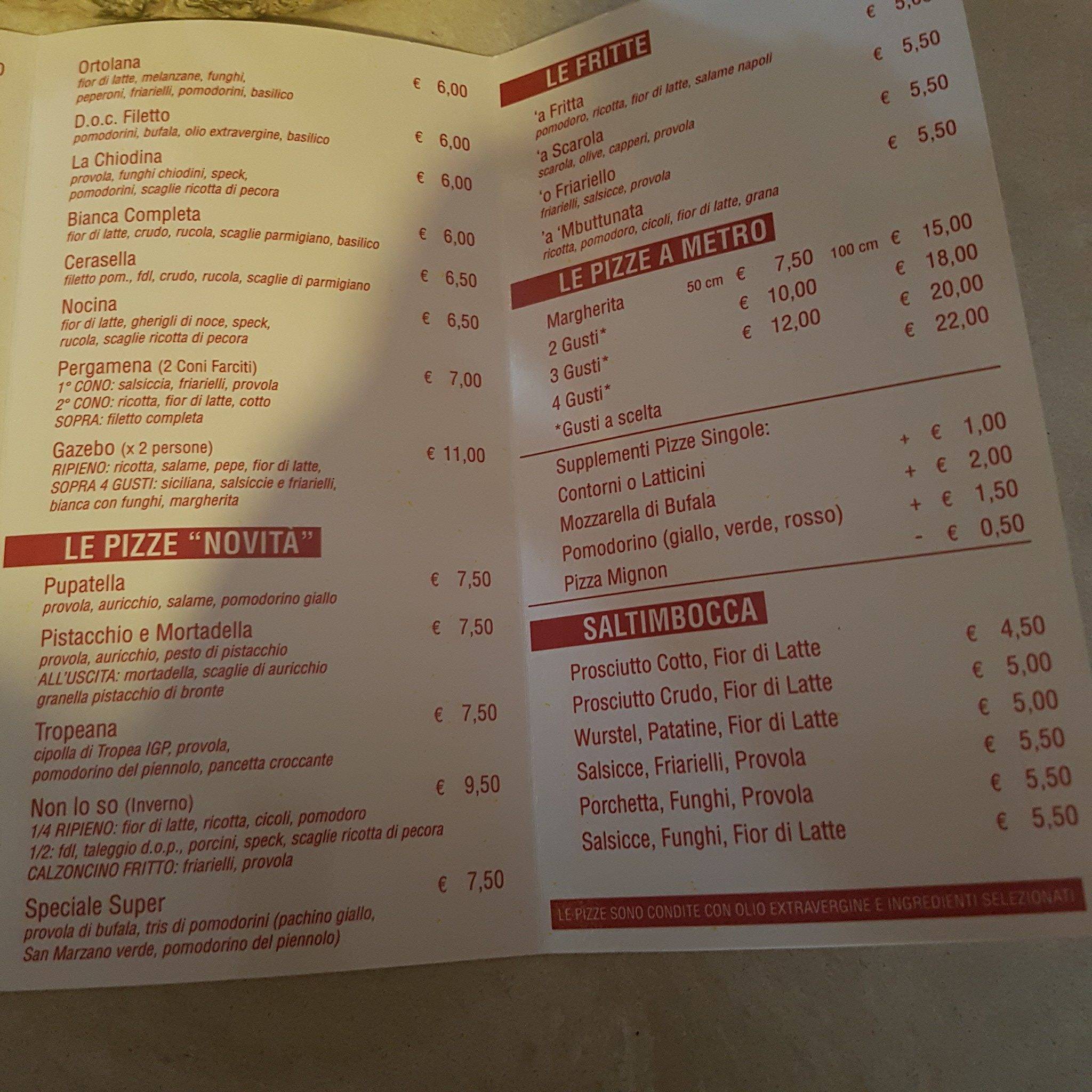 Menu da Il Gazebo di Baratti Giovanni, Quarto
