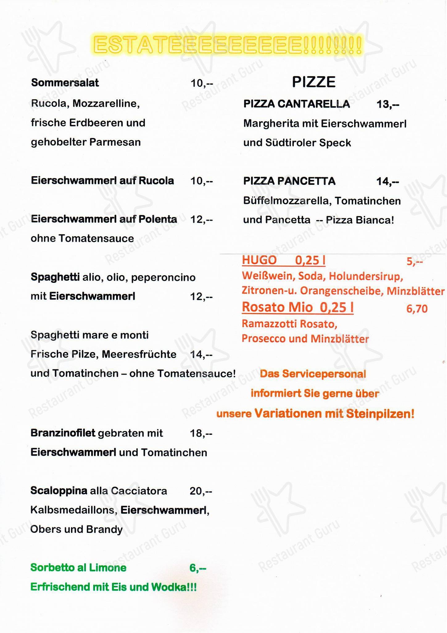 Speisekarte von Pizzeria Il Mare, Wien