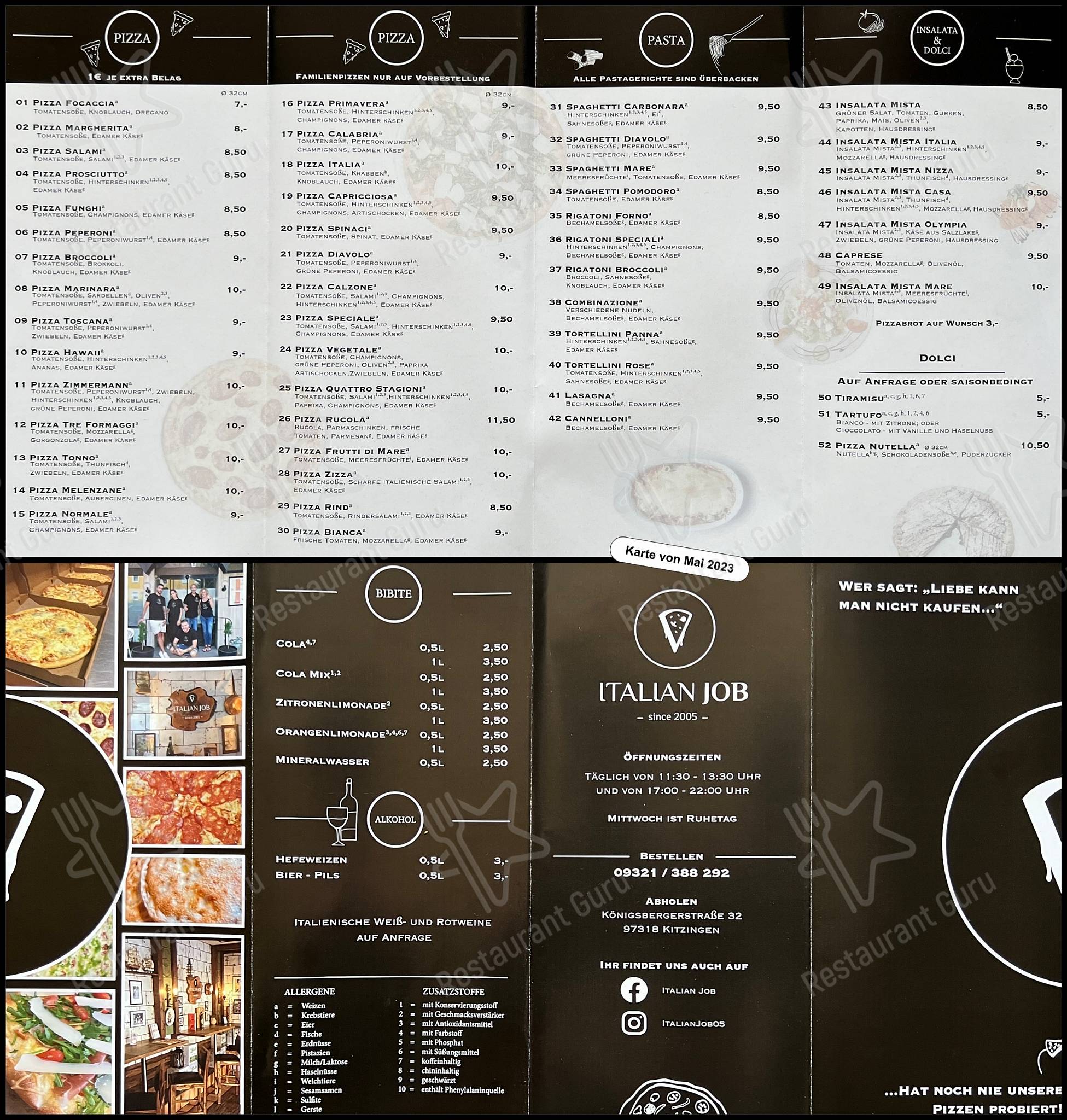 Menu at Italian Job ToGo pizzeria, Kitzingen, Königsberger Str. 32