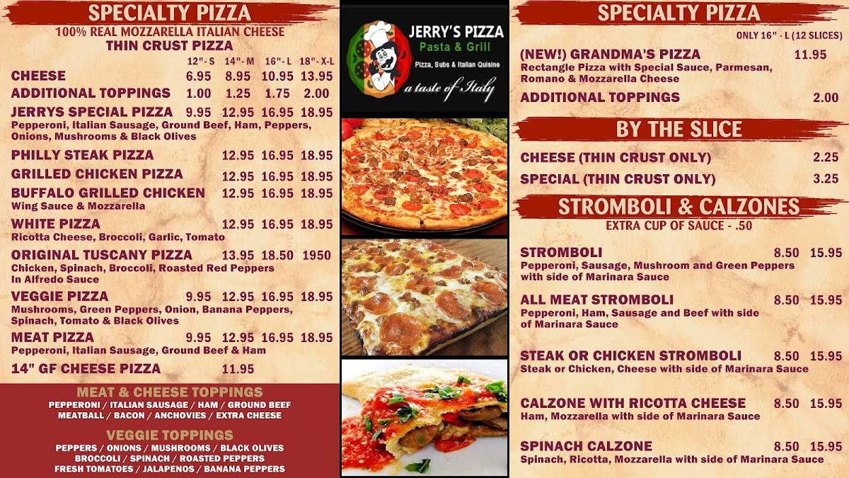 Menu at Jerry's Pizza Pasta & Grill pizzeria, Martinsville