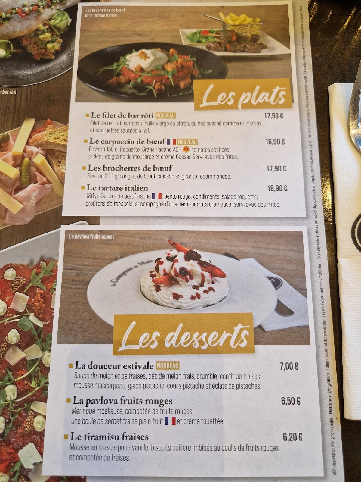 Menu au Restaurant Le Comptoir du Malt Liévin, Liévin