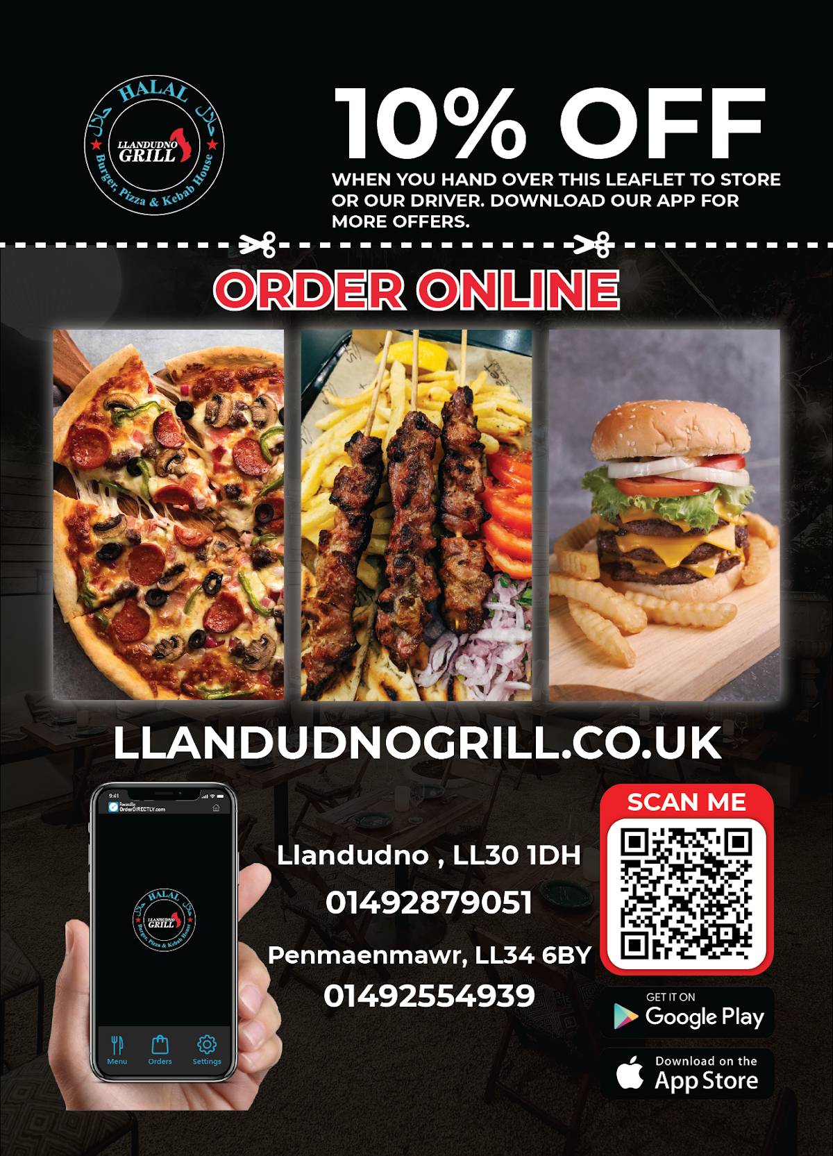 Menu at Llandudno Grill pizzeria, Llandudno