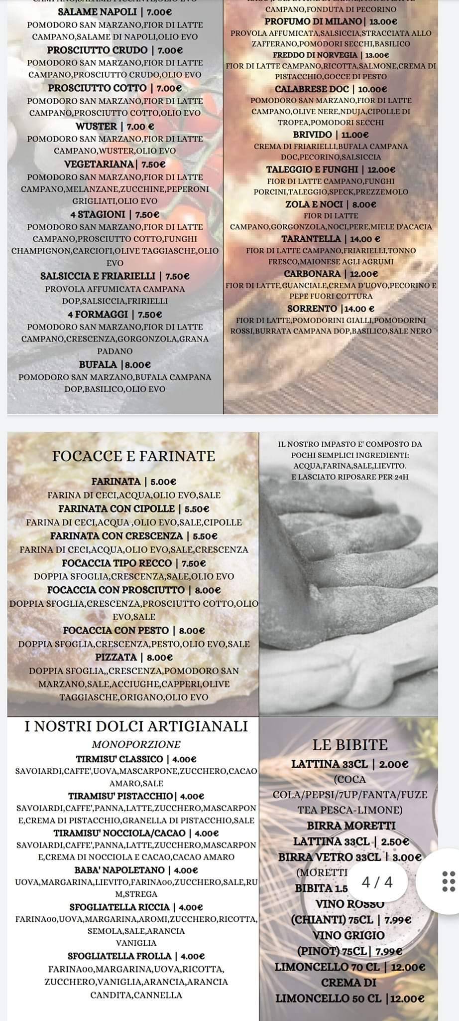 Carta de pizzería Materia Prima, Génova