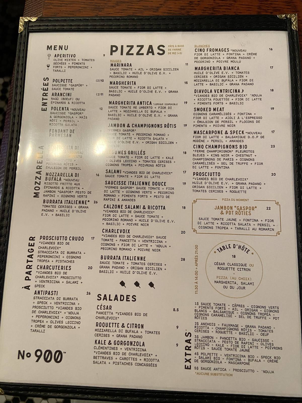 Menu au Pizzéria NO.900 - Jean-Talon restaurant, Montréal