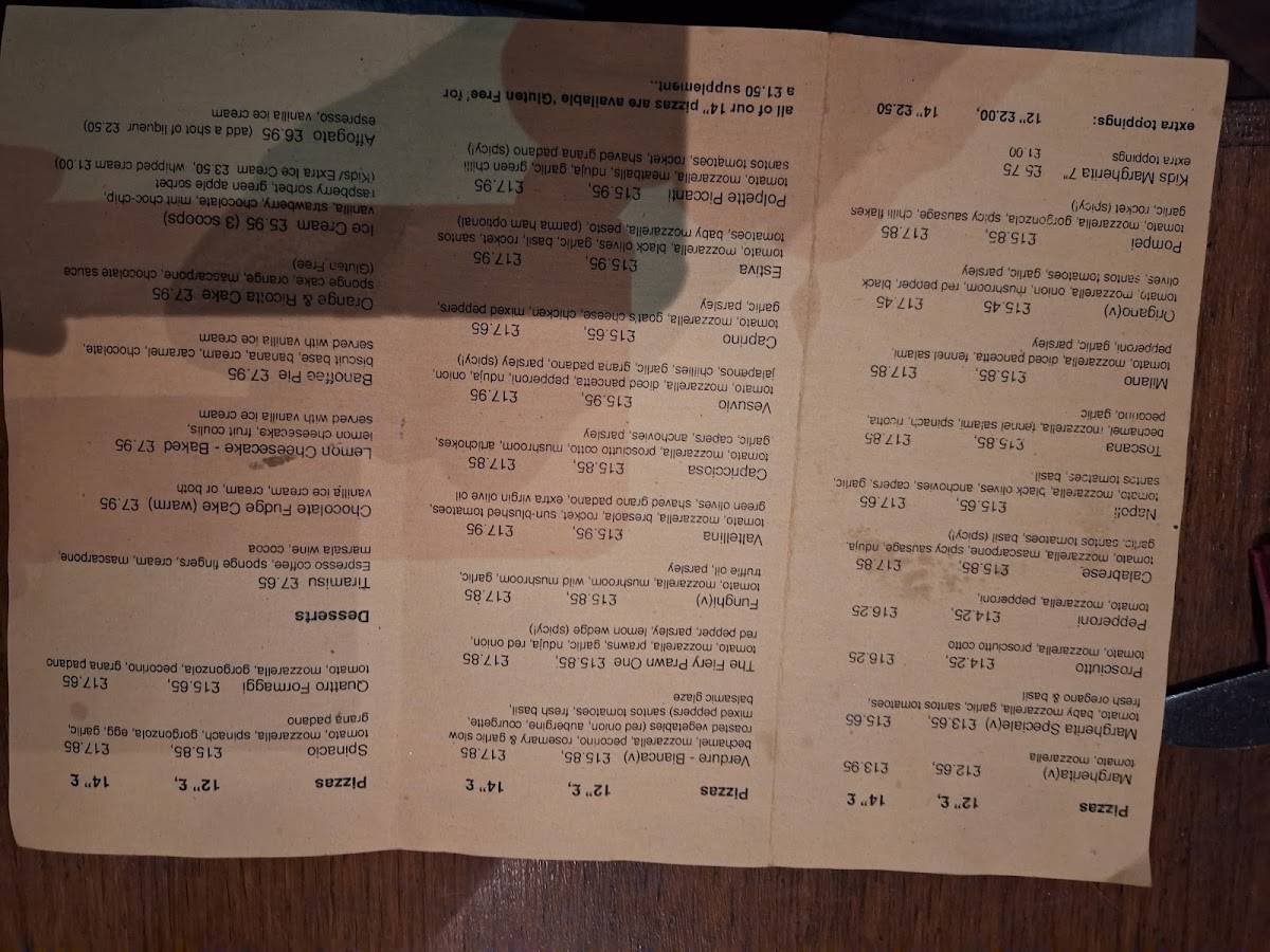 Menu at Origano Cafe & Pizzeria, Edinburgh