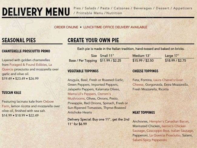 Pagliacci pizza menu store