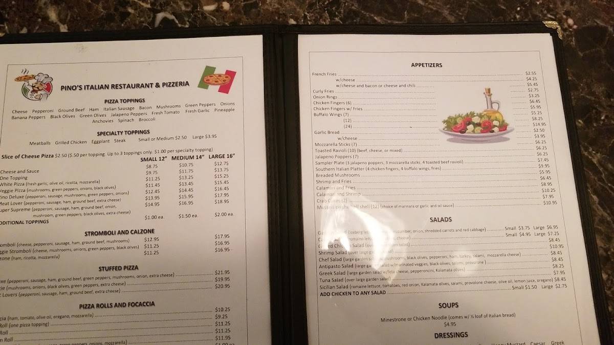 Menu at Pino's Italian Restaurant, Henderson, 987 S Beckford Dr