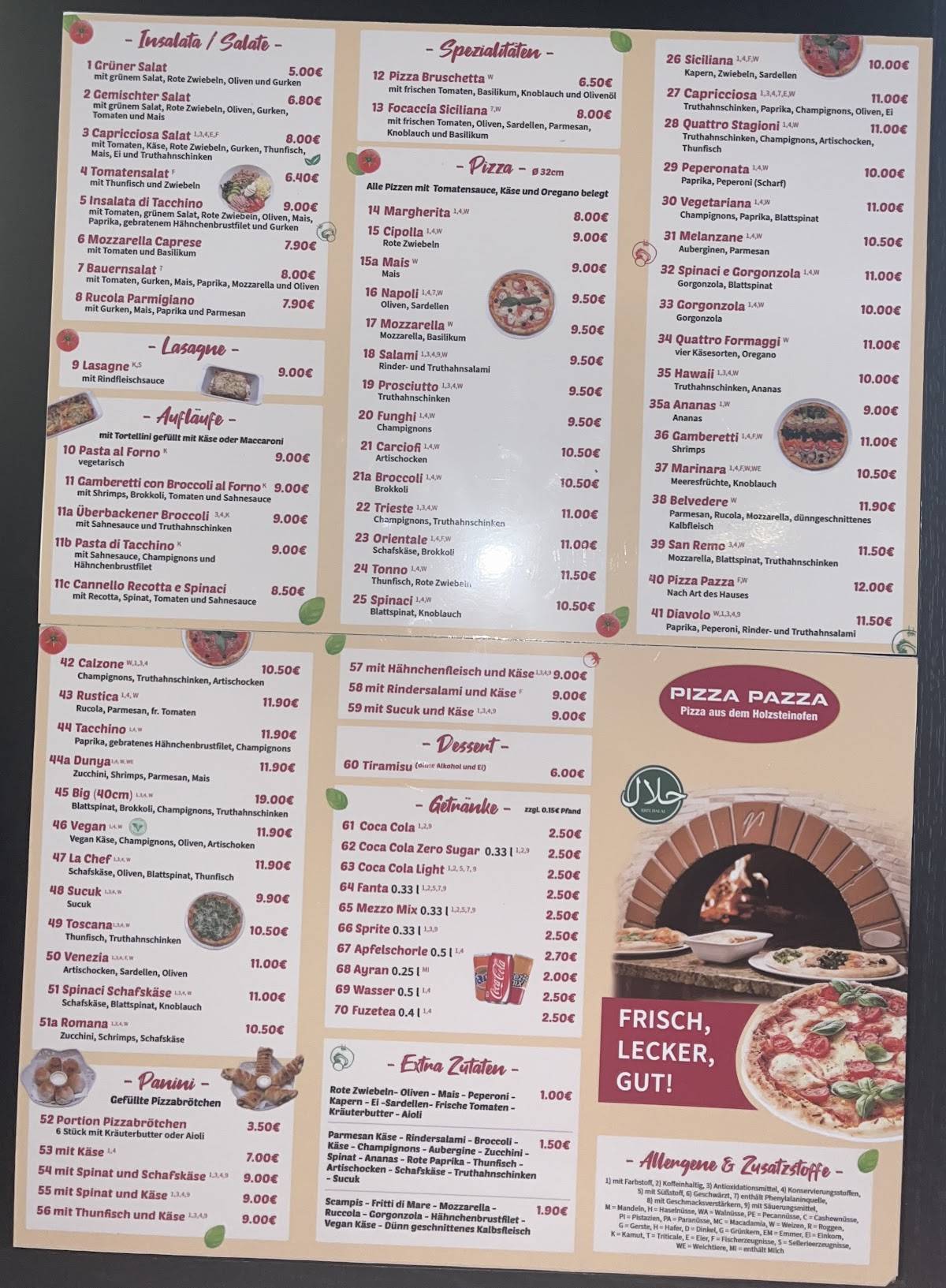 Speisekarte von Pizza Pazza Speyer, Speyer