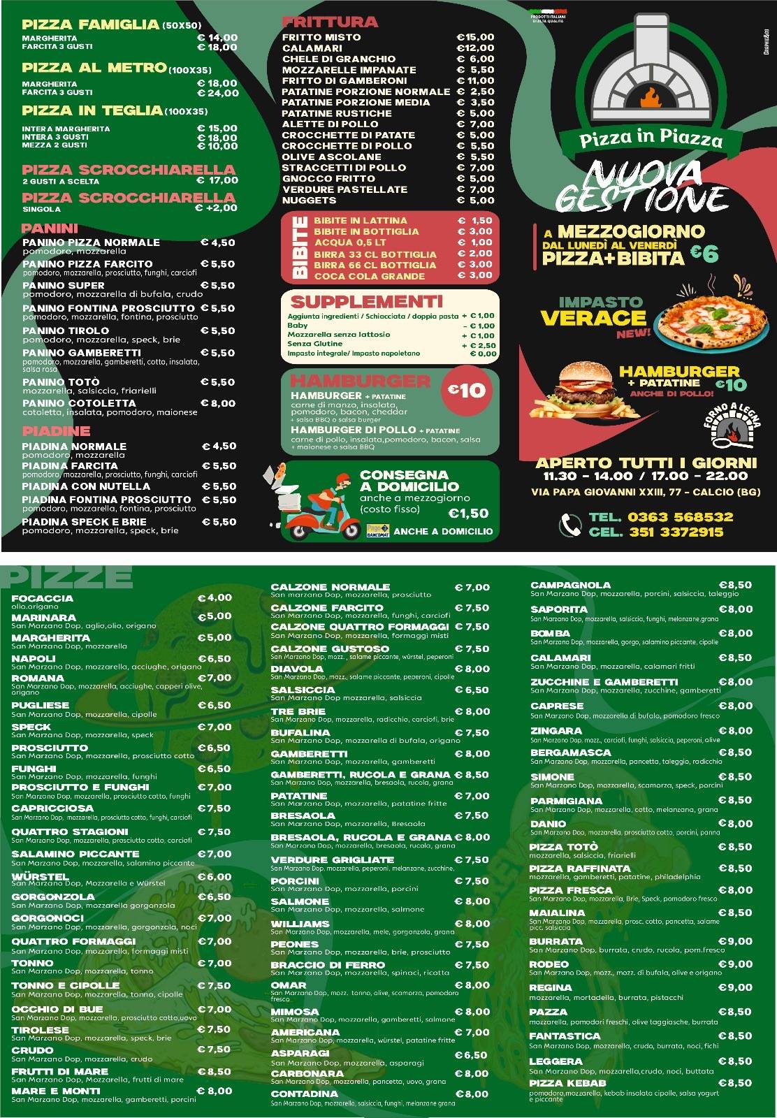 Menu da Pizzeria Pizza in Piazza, Calcio