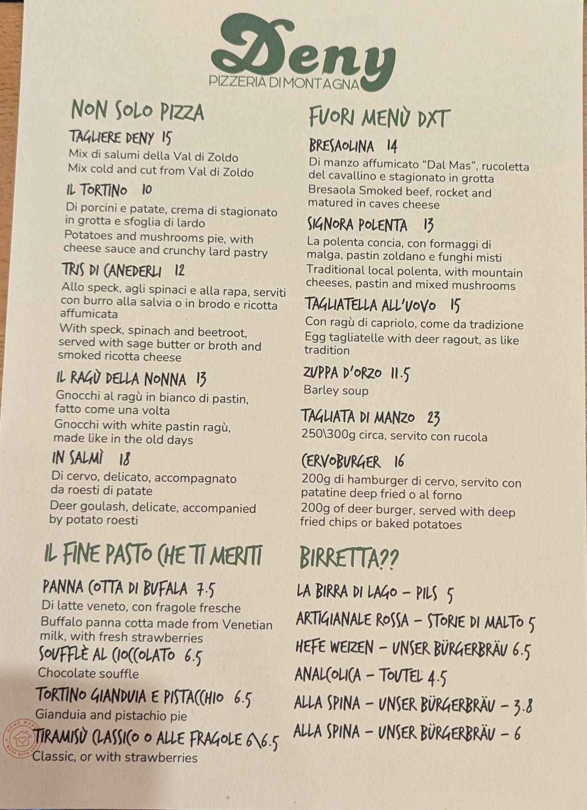 Menu at Pizzeria Deny, Mareson-Pecol