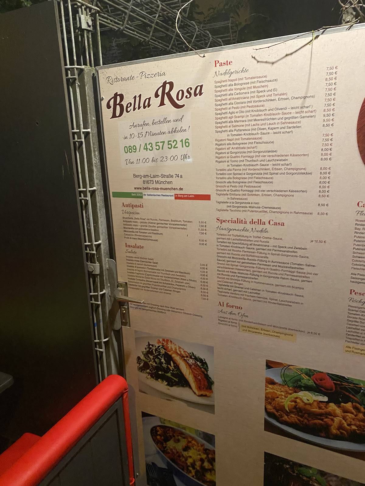 Speisekarte von Restaurant Pizzeria Bella Rosa, München
