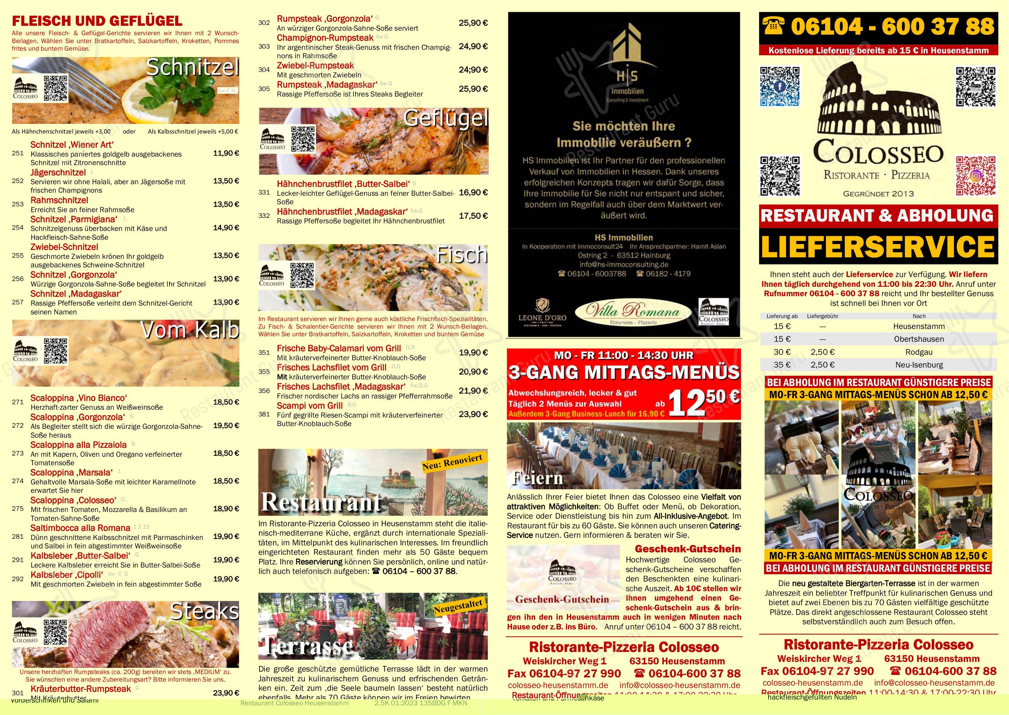 Speisekarte von Restaurant Pizzeria Colosseo, Heusenstamm