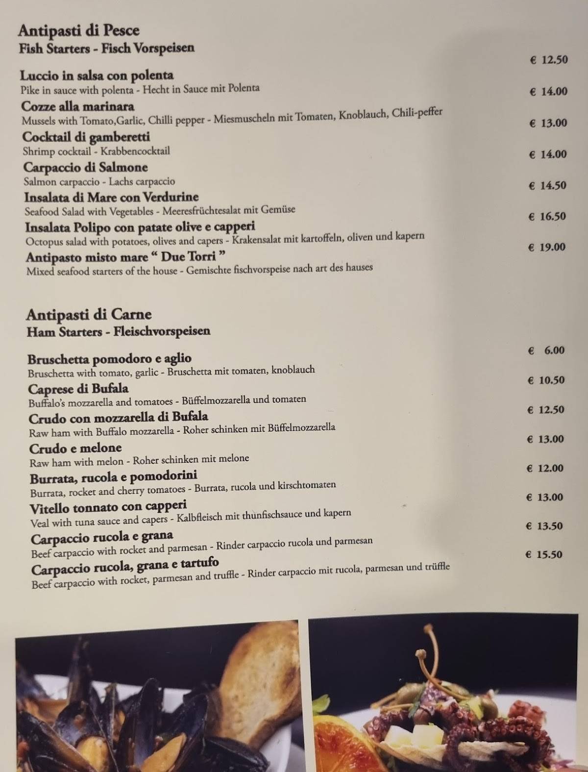 Speisekarte von Ristorante Pizzeria Due Torri, Bardolino