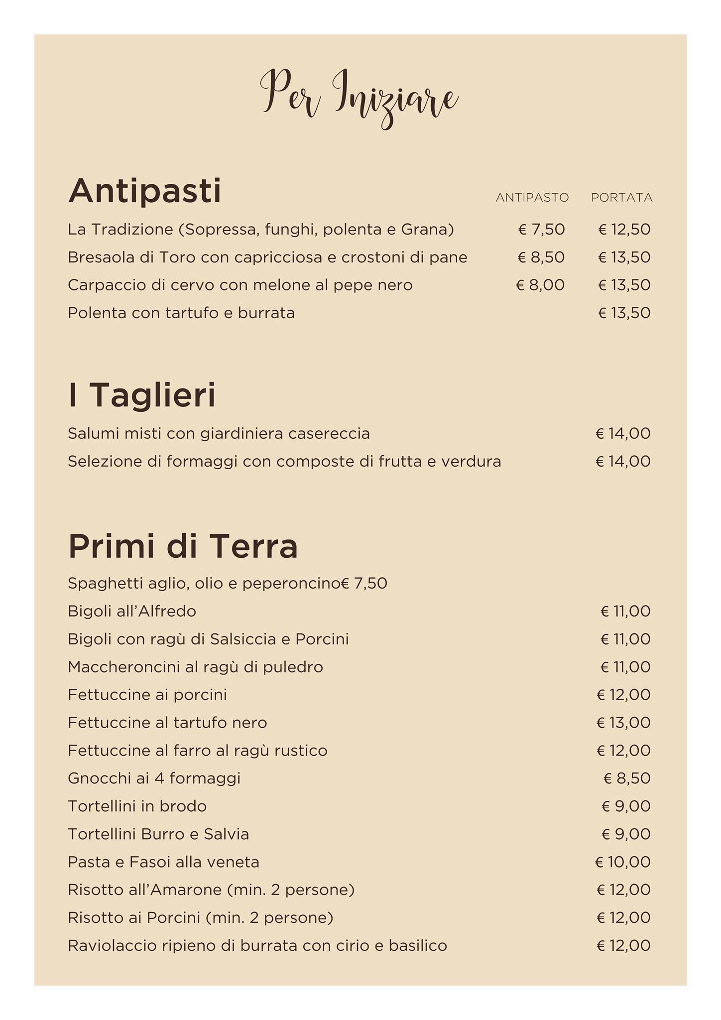 Menu da Ristorante Pizzeria al Ritrovo, Negrar