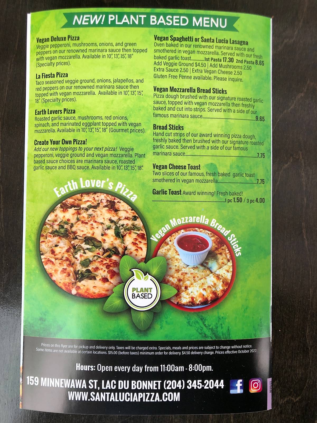 Menu au Santa Lucia Pizza - Lac du Bonnet / The Ice Cream Baller Inc ...