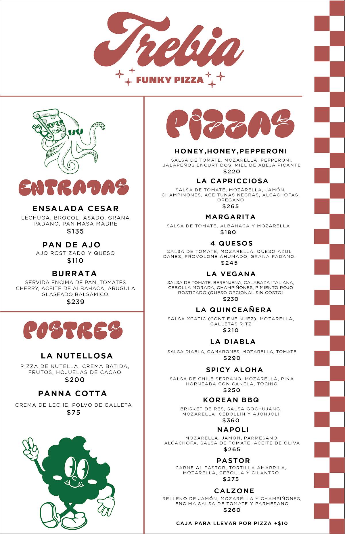 Menu at Trebia Funky Pizza pizzeria, San Miguel de Cozumel