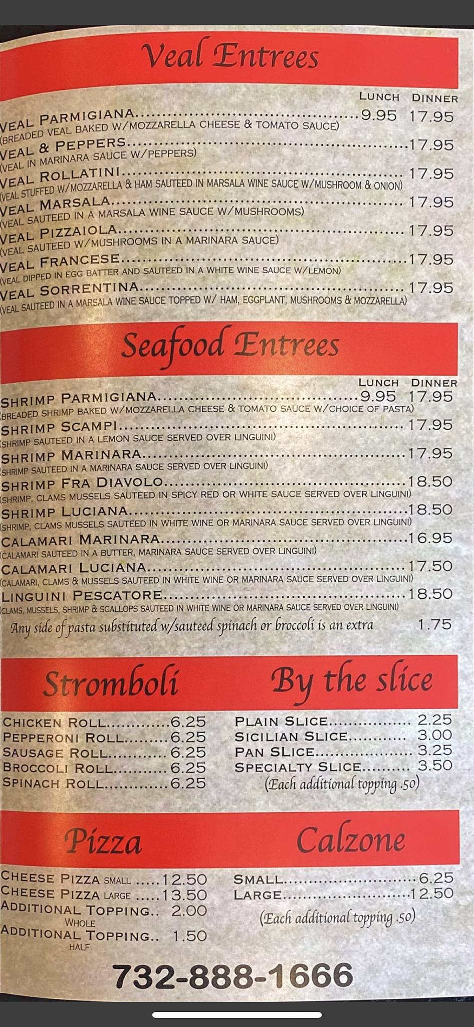 Menu at Villa Pizza & Restaurant, Holmdel
