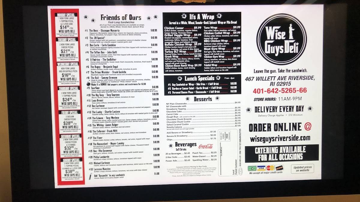 Menu at Wise Guys Deli and Pizza - Riverside pizzeria, East Providence