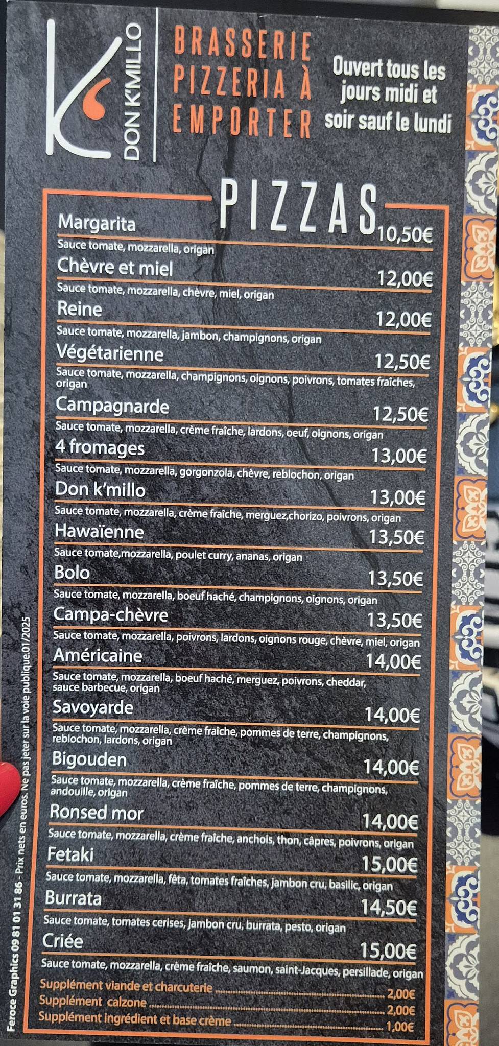 Menu au Le Don K´millo pizzeria, Locoal-Mendon, 2 Rte de l'Océan