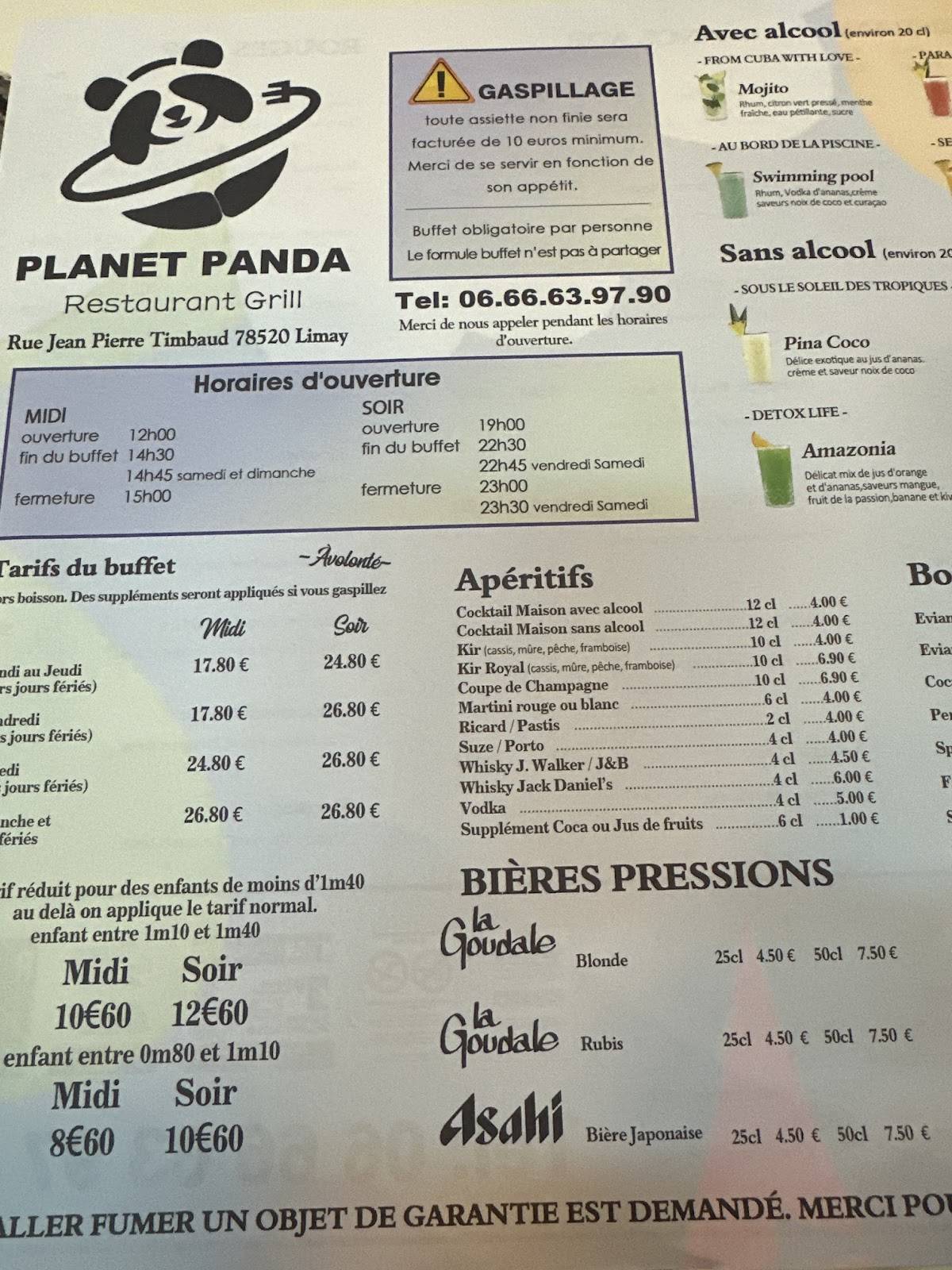 Menu au Planet Panda Limay restaurant, Limay