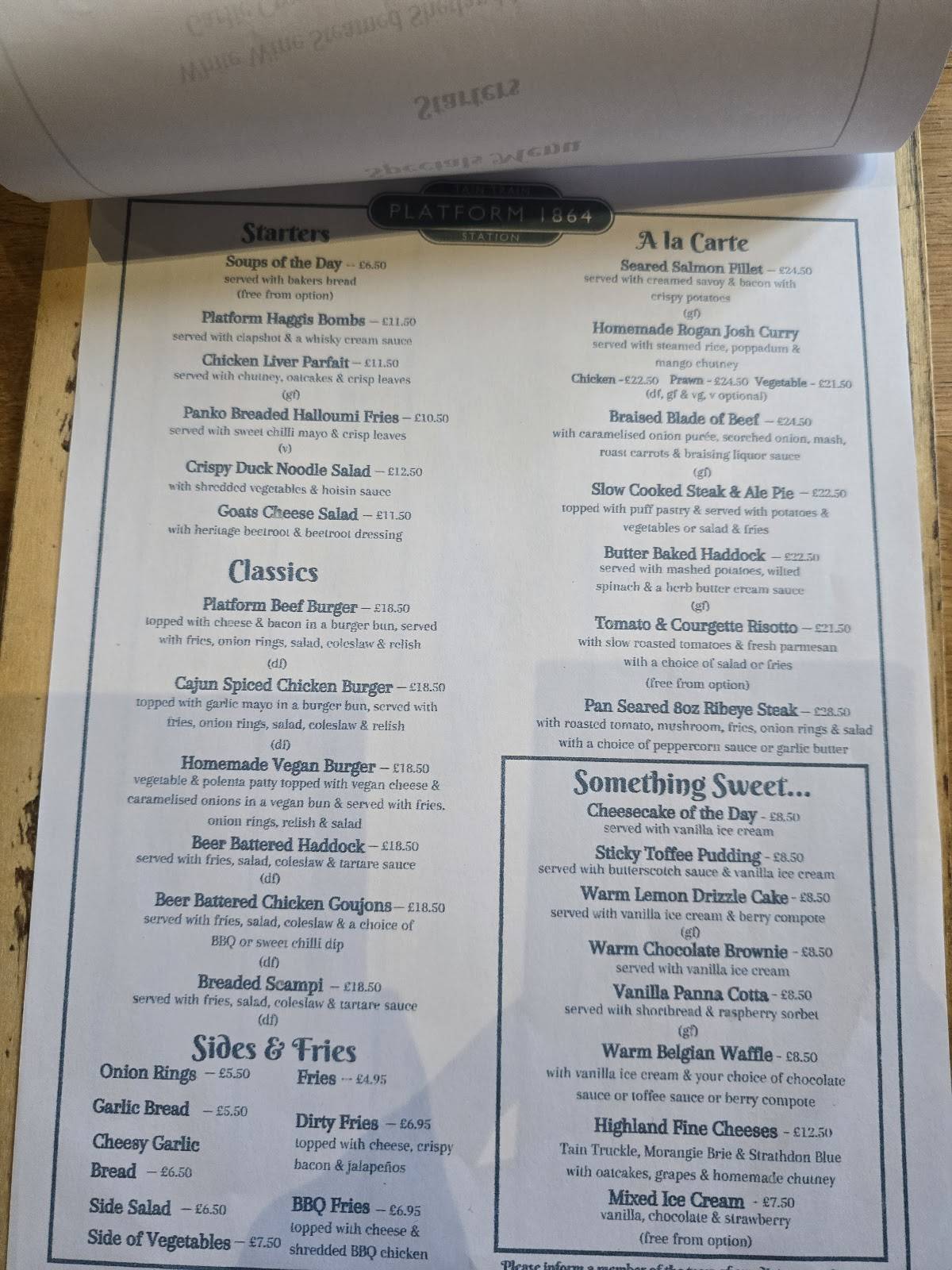 Menu at Platform 1864 pub & bar, Tain