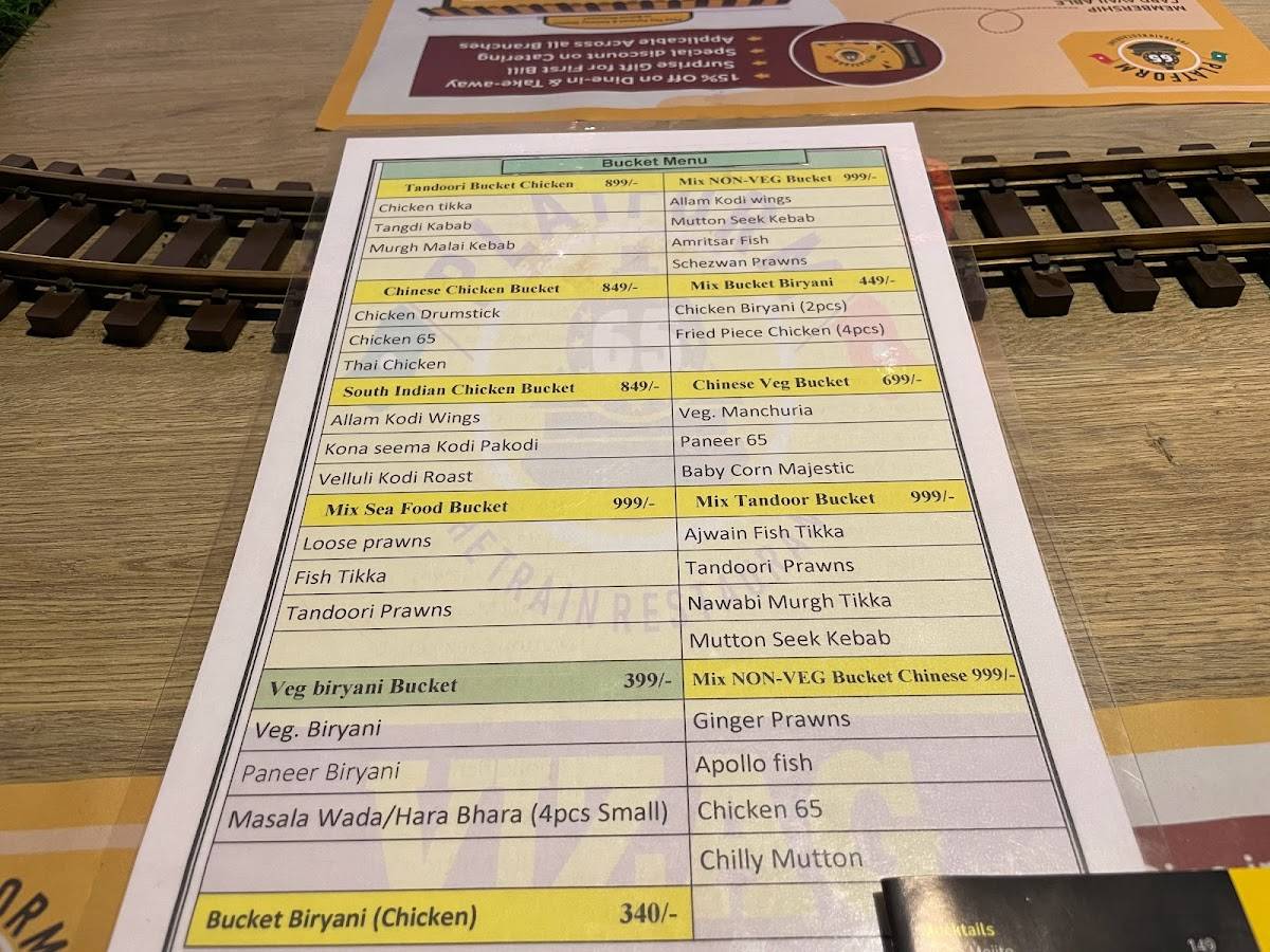 Menu at Platform65 The Train Theme Restaurant - Vizag, Visakhapatnam