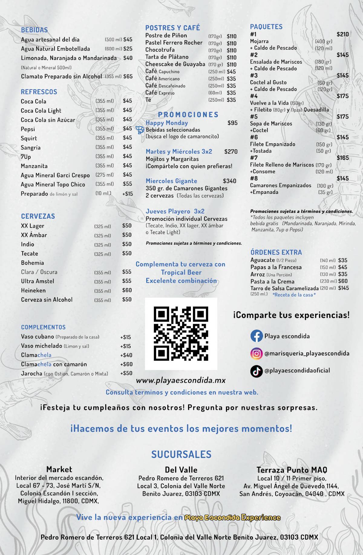 Menu at Playa Escondida terraza Punto MAQ restaurant, Mexico City