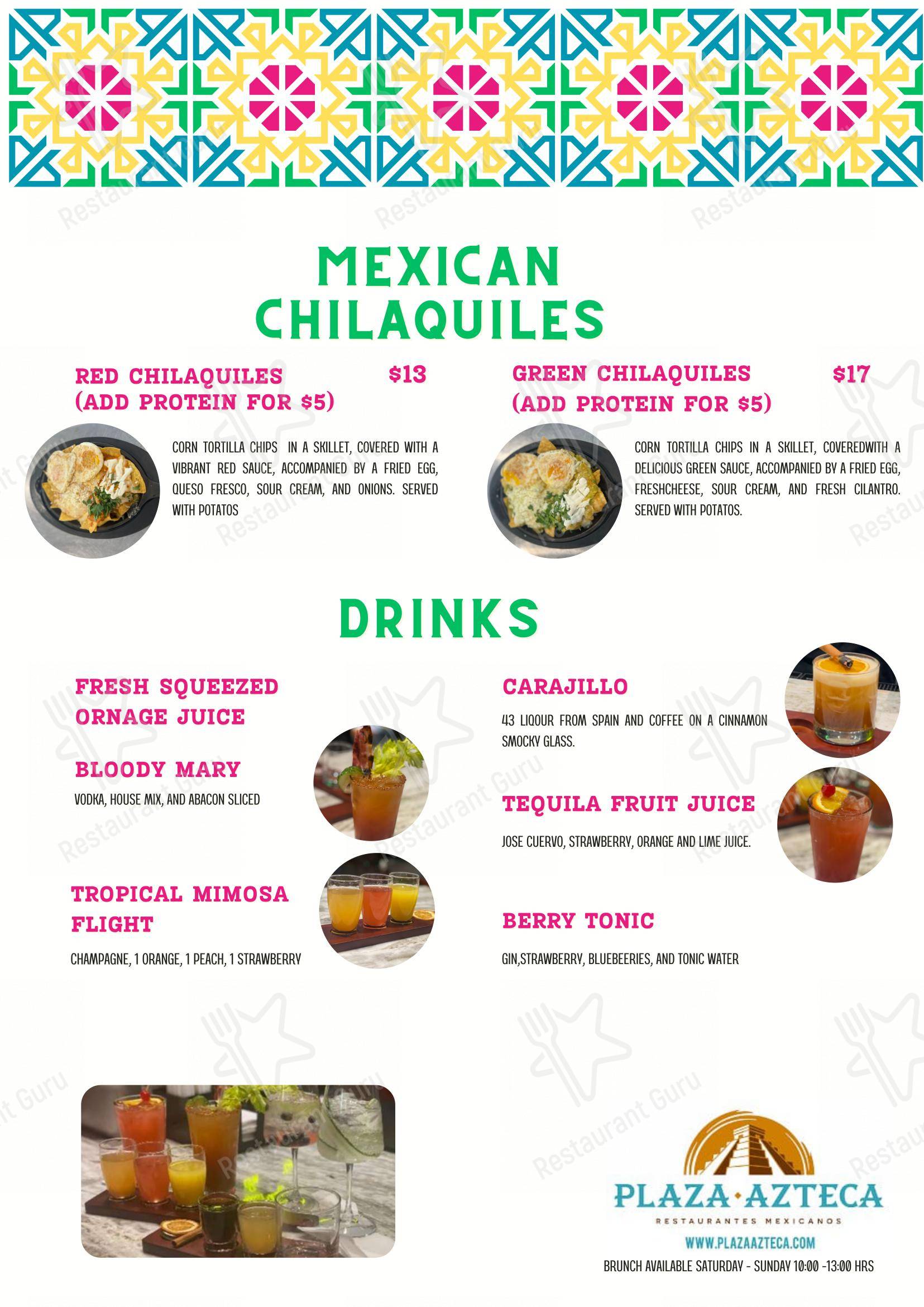 Menu at Plaza Azteca Mexican Restaurant · Hanover, Hanover
