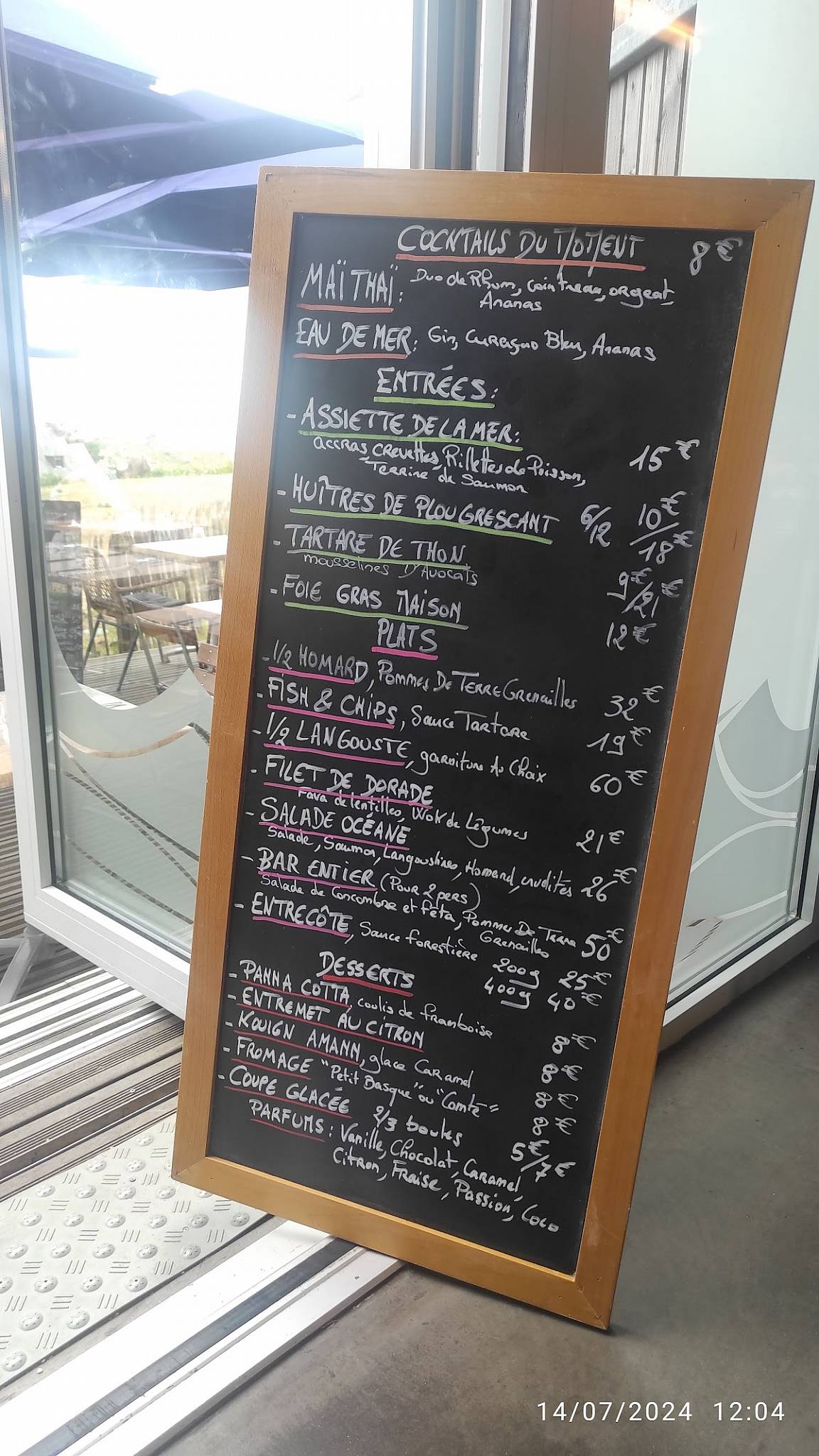 Menu au Ty Gouffre restaurant, Plougrescant