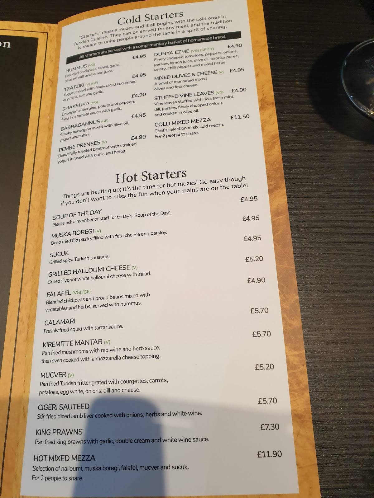 Menu at Dunya Restaurant Turkish Cuisine, Plymouth