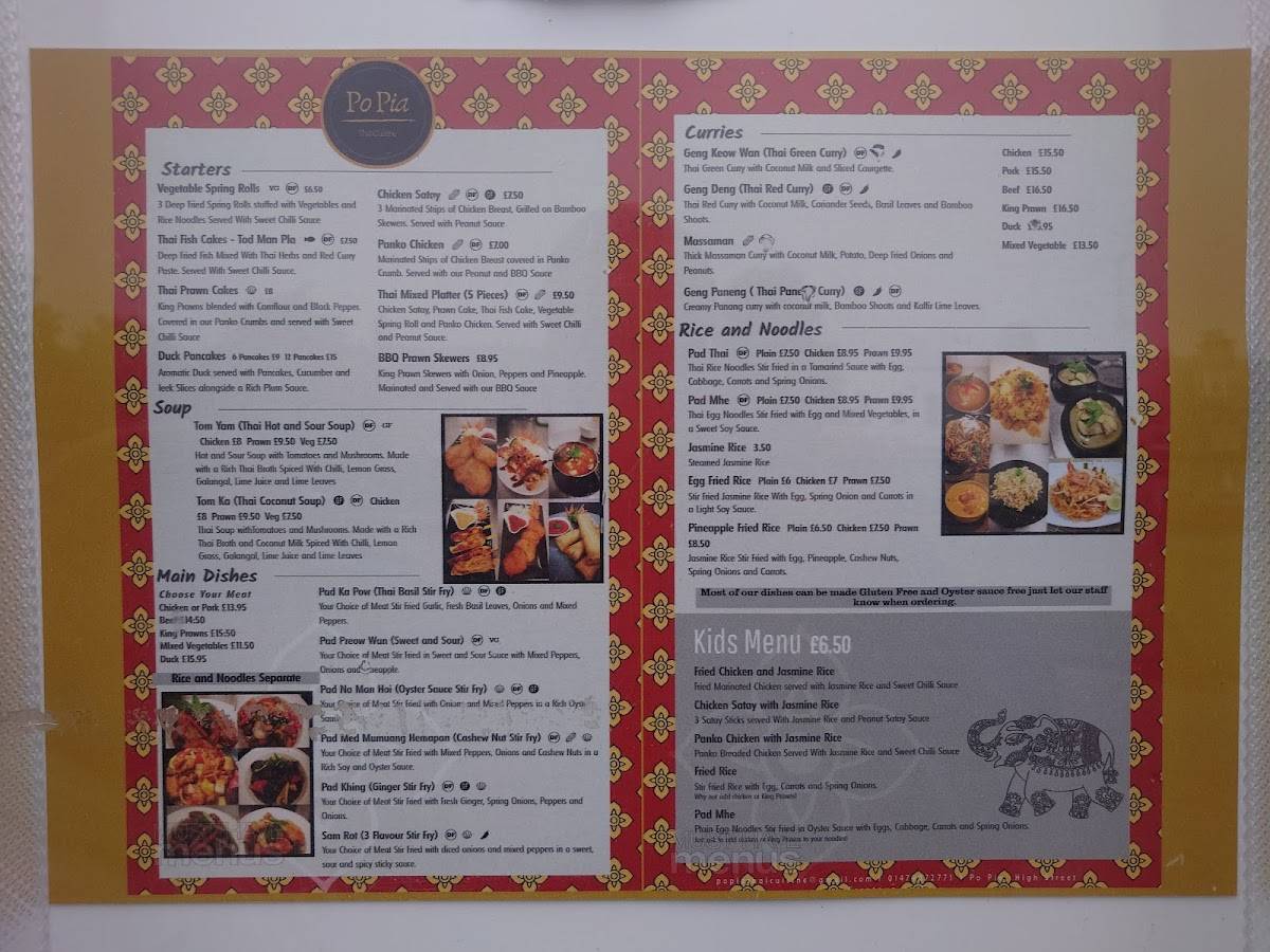 Menu at Po Pia Thai Cuisine restaurant, Grantown-on-Spey