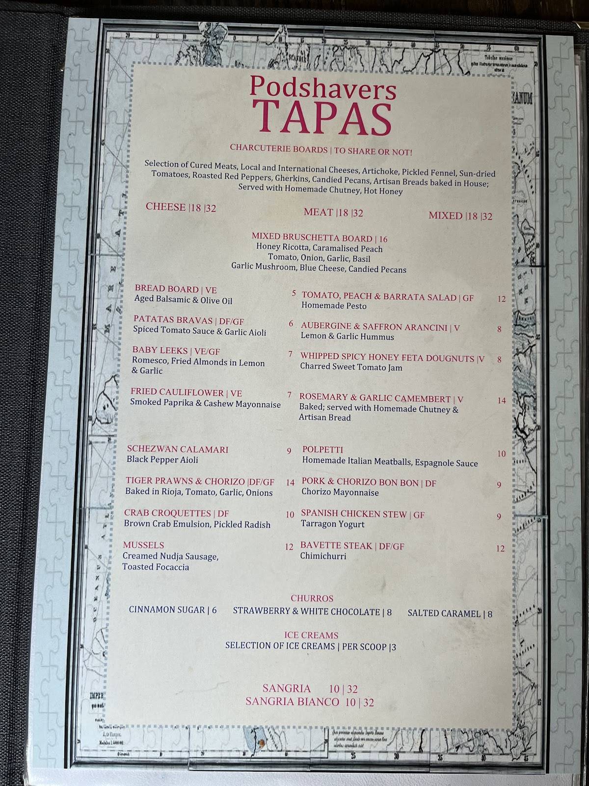 Menu at Podshavers Restaurant, Taunton