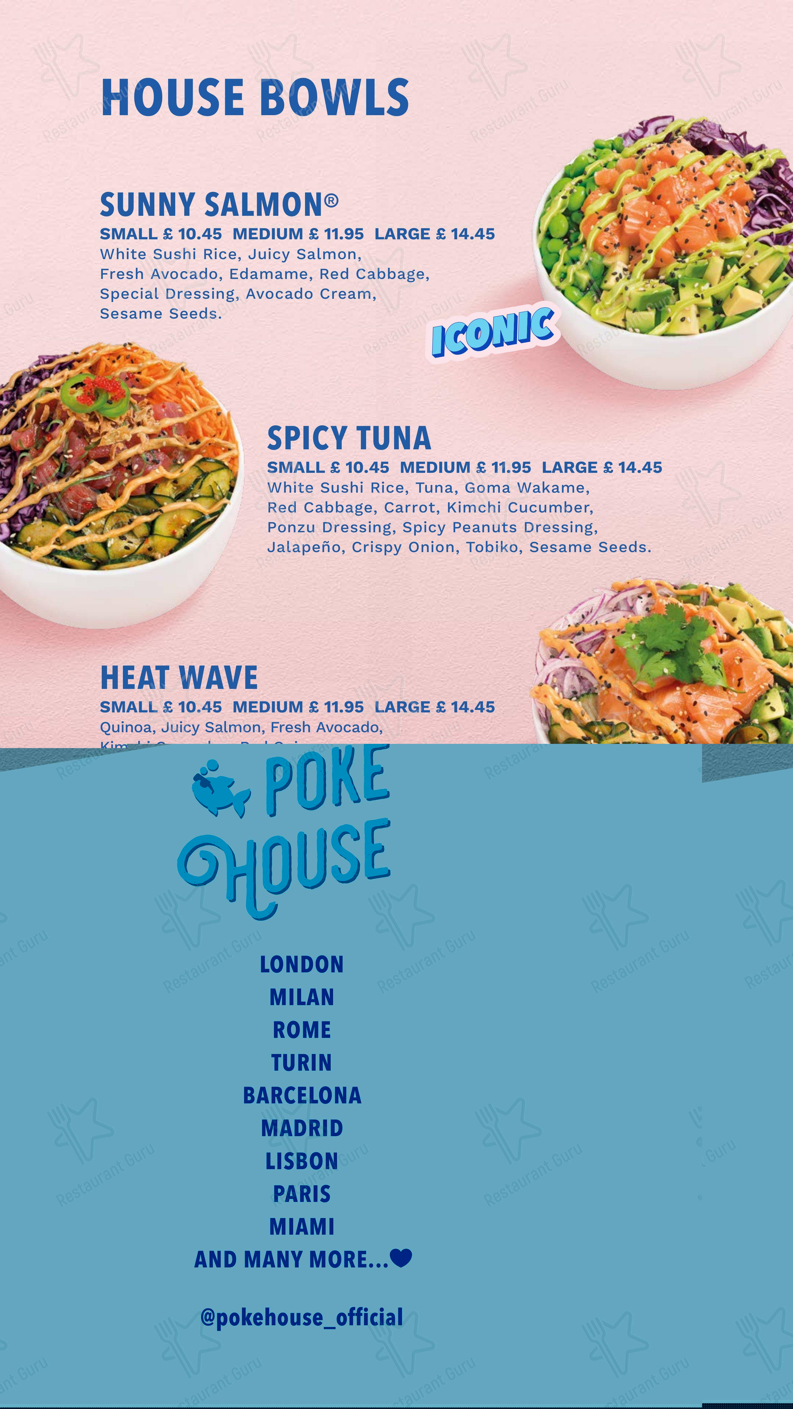 Menu at Poke House - Bloomberg pub & bar, London, 14 Bloomberg Arcade