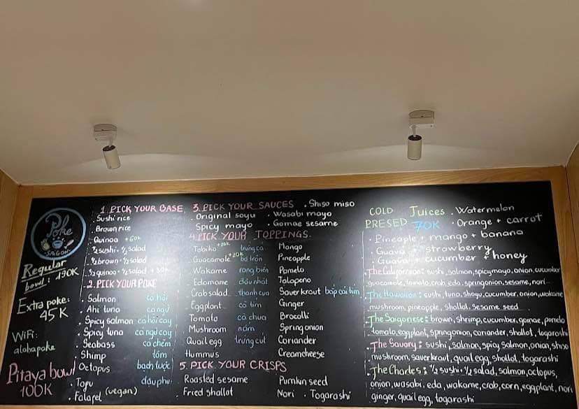 Menu at Poke Saigon Thao Dien restaurant, Ho Chi Minh City