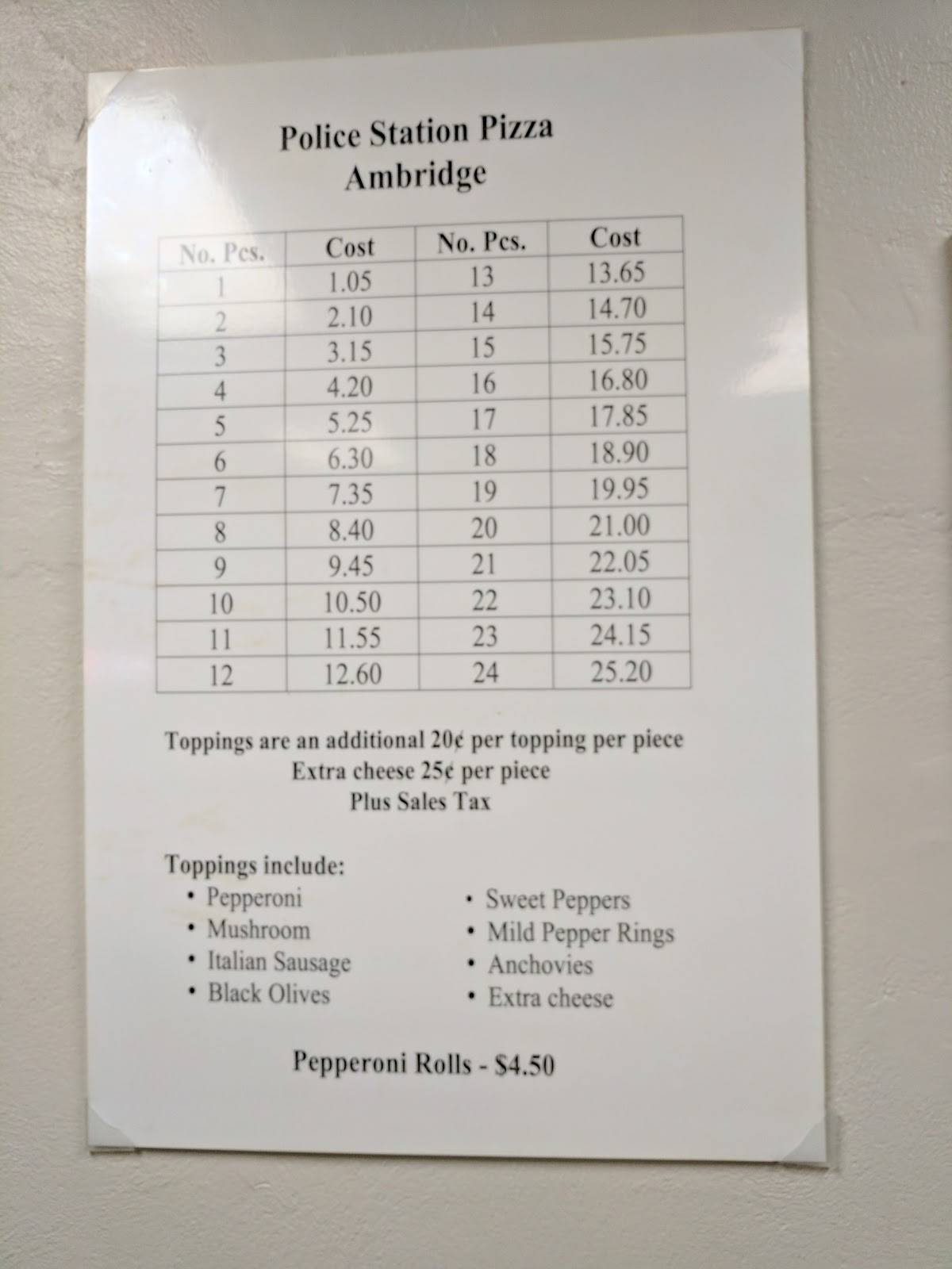 Menu at Police Station Pizza pizzeria, Ambridge