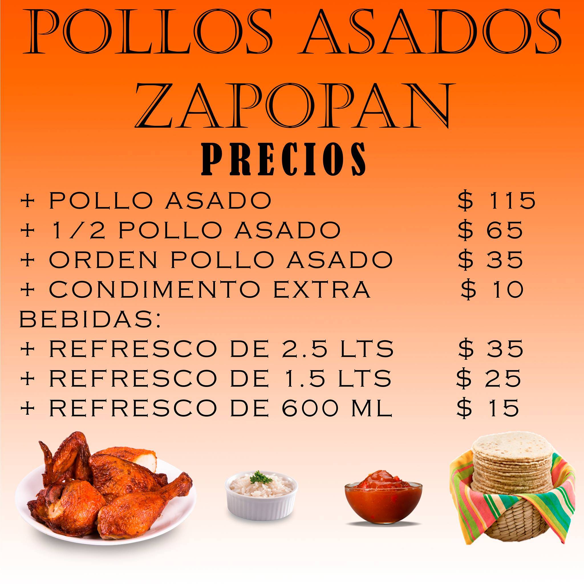 Menu at Pollos Asados Zapopan restaurant, Zapopan