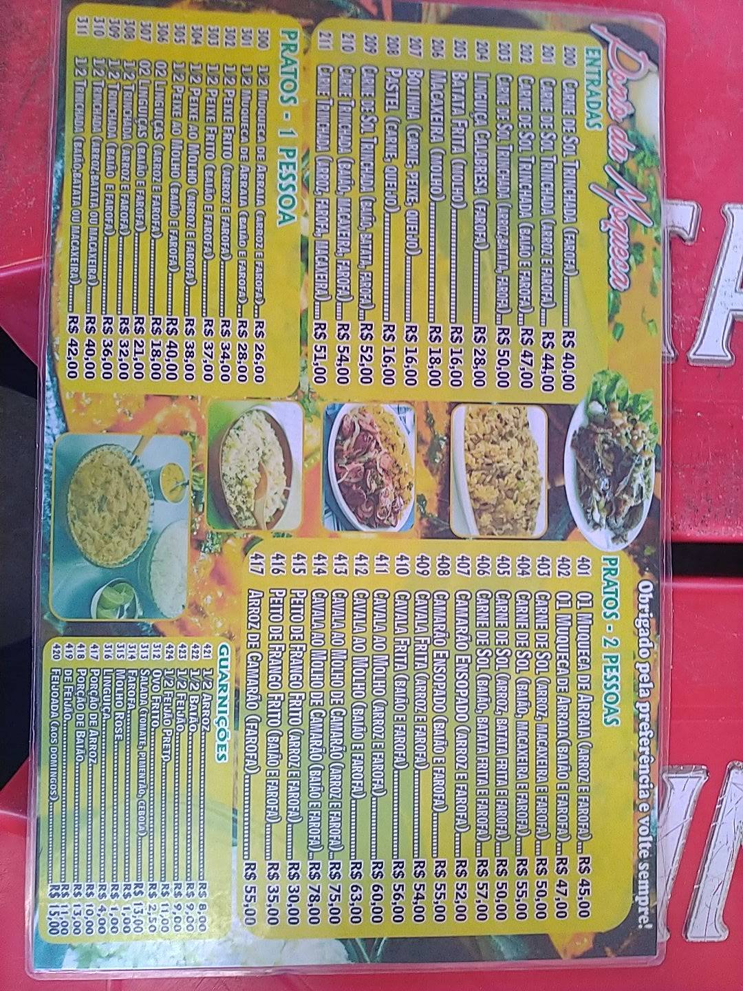 Carta del restaurante Ponto da Muqueca, Fortaleza