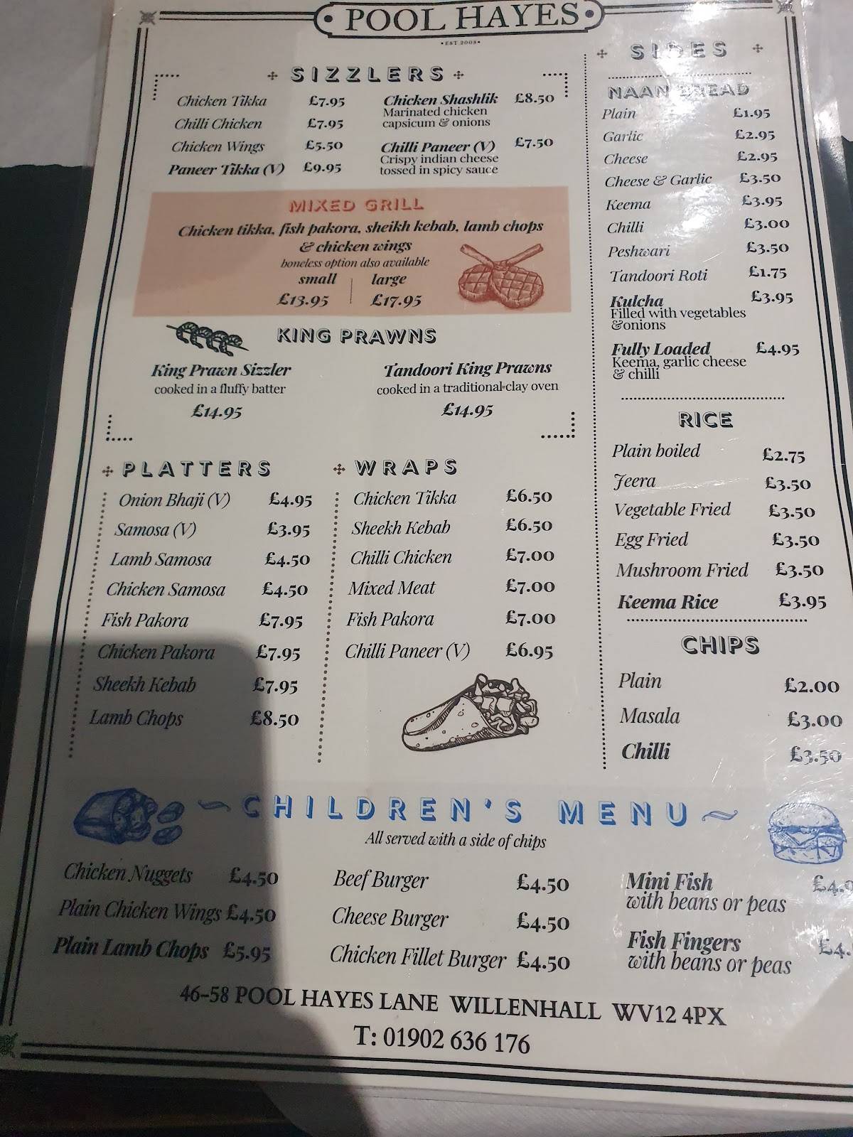 Menu at Pool Hayes pub & bar, Willenhall