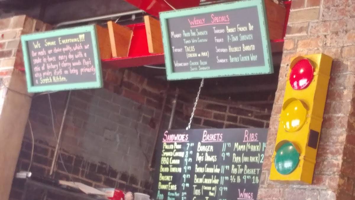 Menu at Pop's BBQ, Iowa City