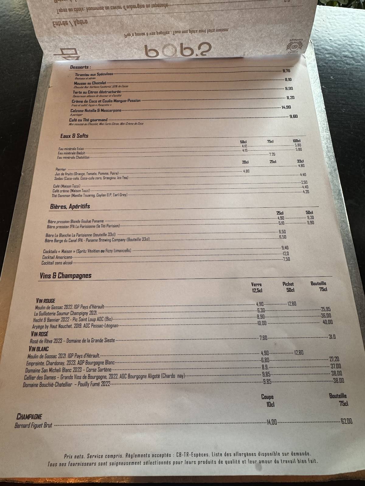 Carta de Ranelagh Cafe, Paris