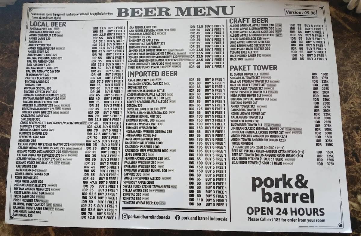 Menu at Pork & Barrel, Malang
