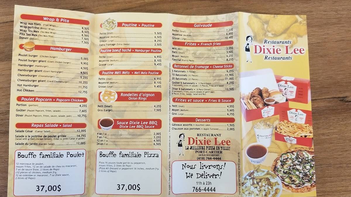 Menu au Restaurant Dixie Lee, Port-Cartier