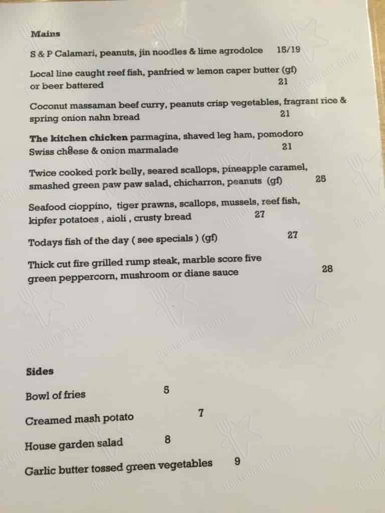 Menu at The Surfy pub & bar, Port Douglas, Mowbray St