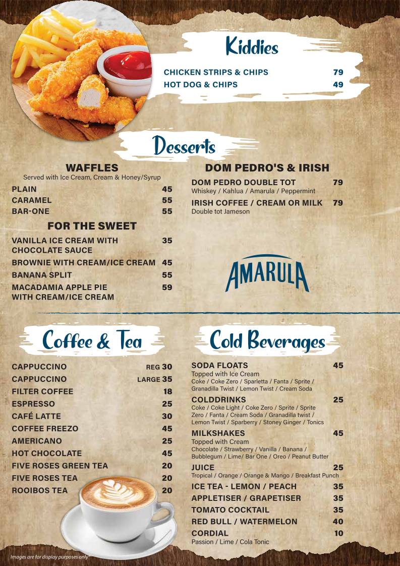 Menu at The Wreck restaurant, Port Edward